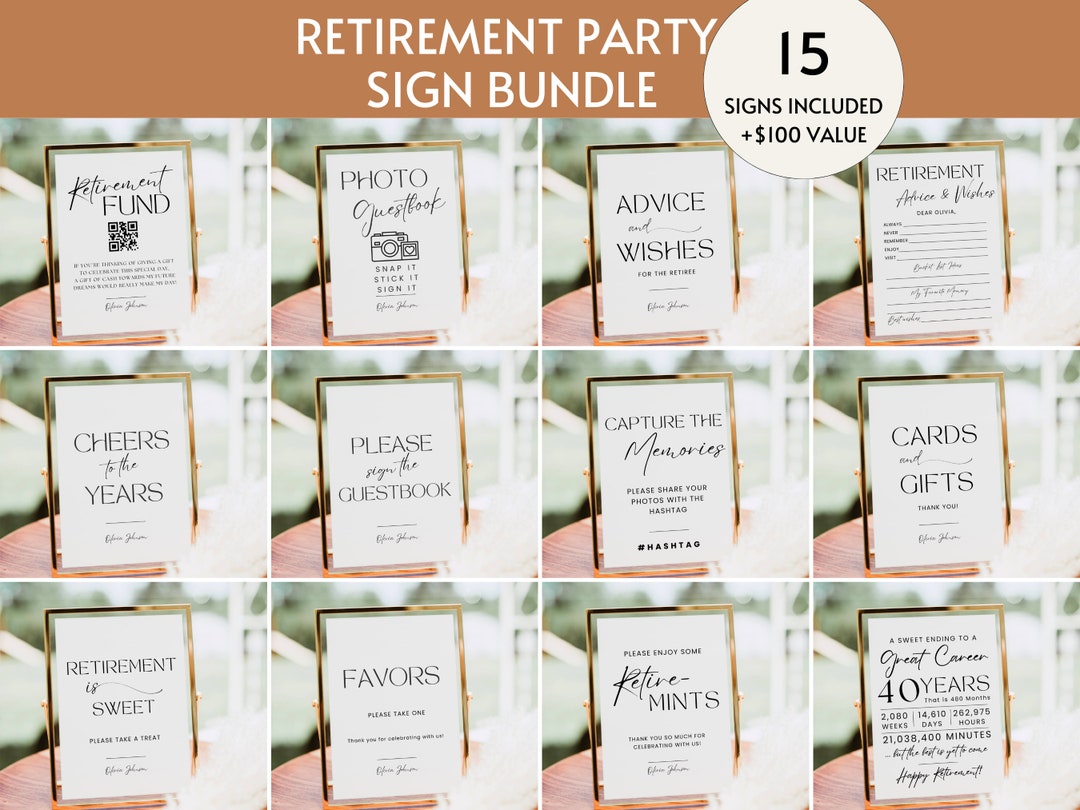 Retirement Party Sign Bundle Template, Retirement Table Signs ...