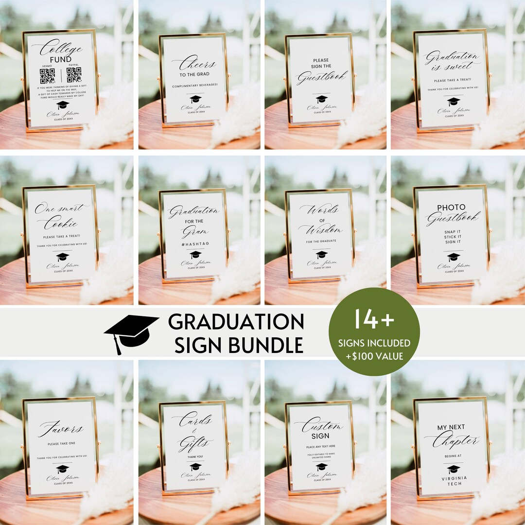 Graduation Party Sign Bundle Template, Graduation Table Signs, Grad ...