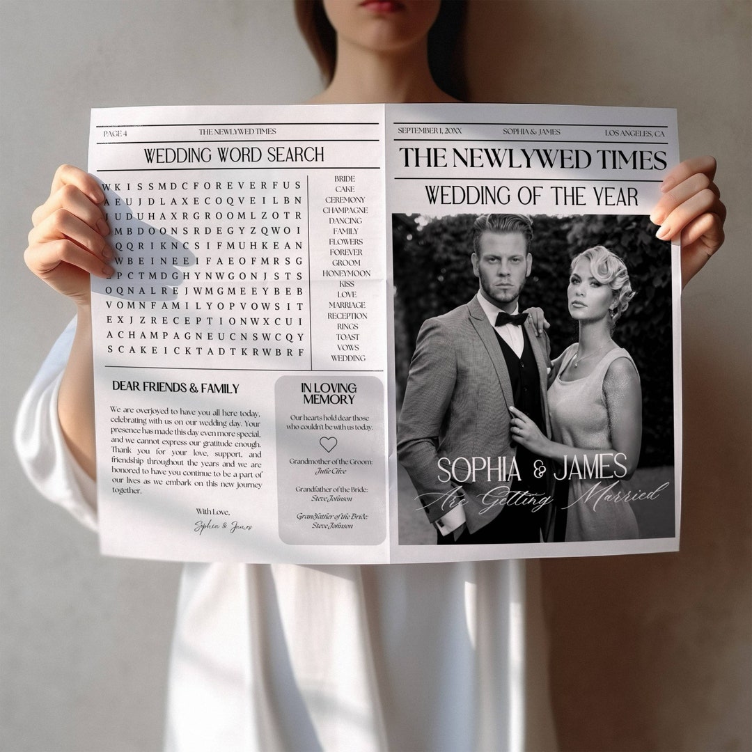 Newspaper Wedding Program Template, Editable Wedding Newspaper Program ...