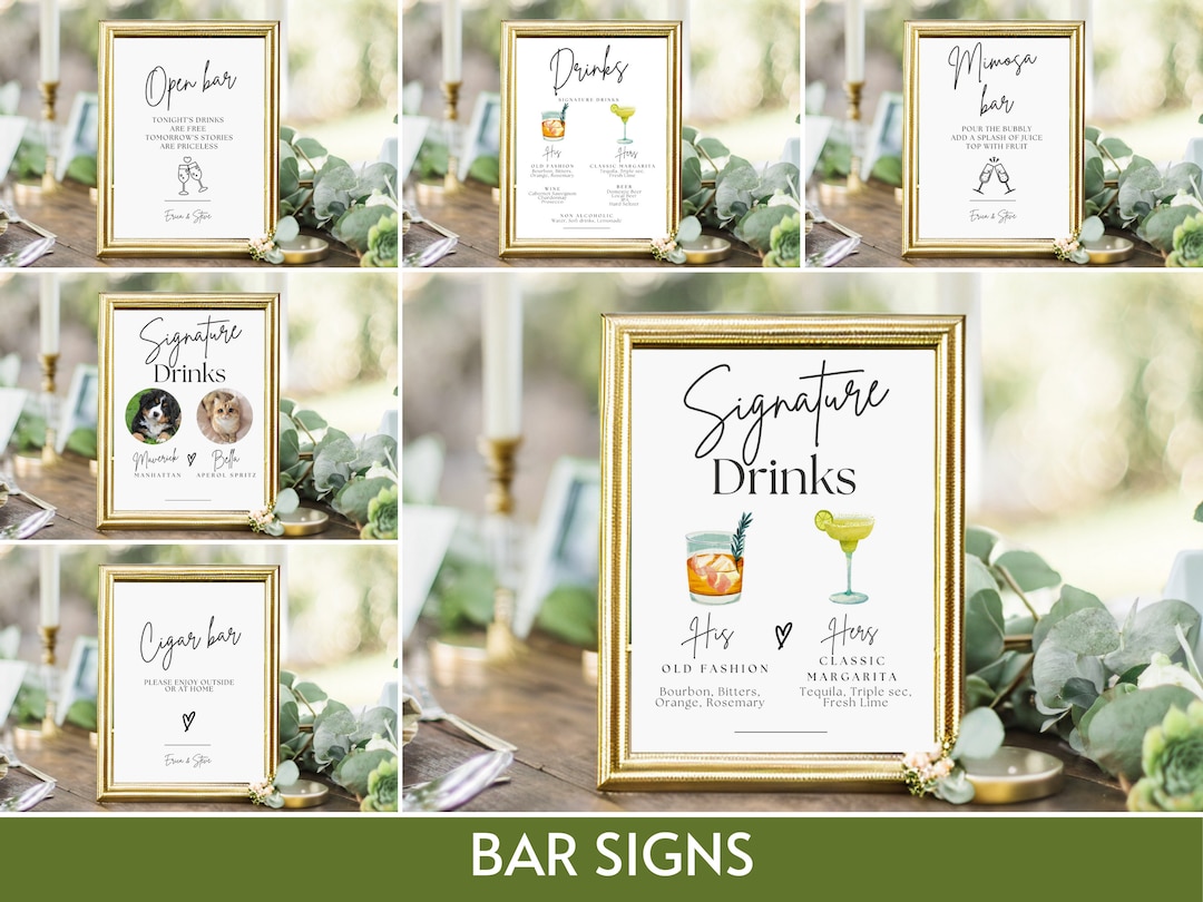 Minimalist Wedding Bar Menu Bundle, 7 Modern Editable Drink Menu ...