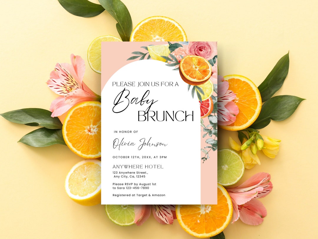 Citrus Baby Shower Invitation Template, Floral Citrus Baby Shower ...