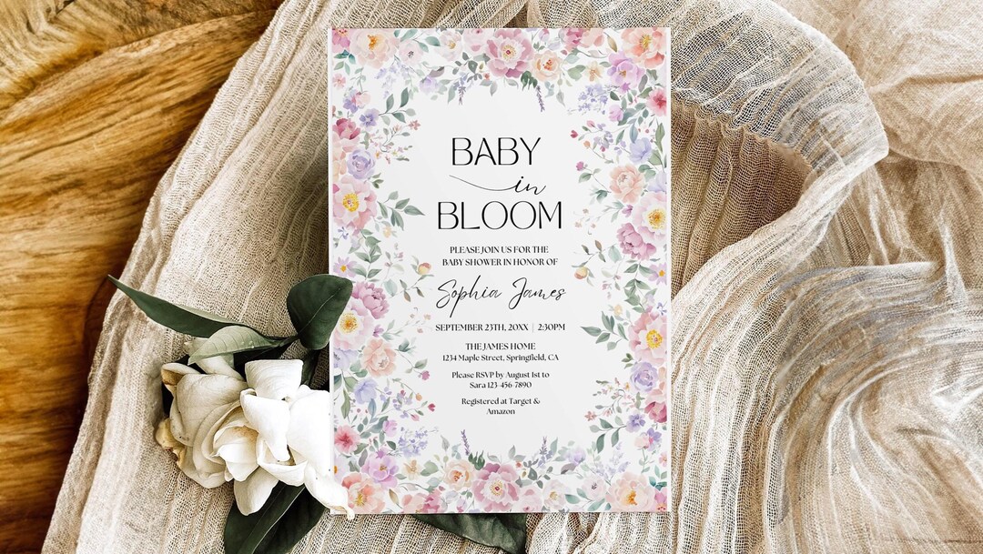Baby in Bloom Baby Shower Invitation Template, Wildflower Shower Invite ...
