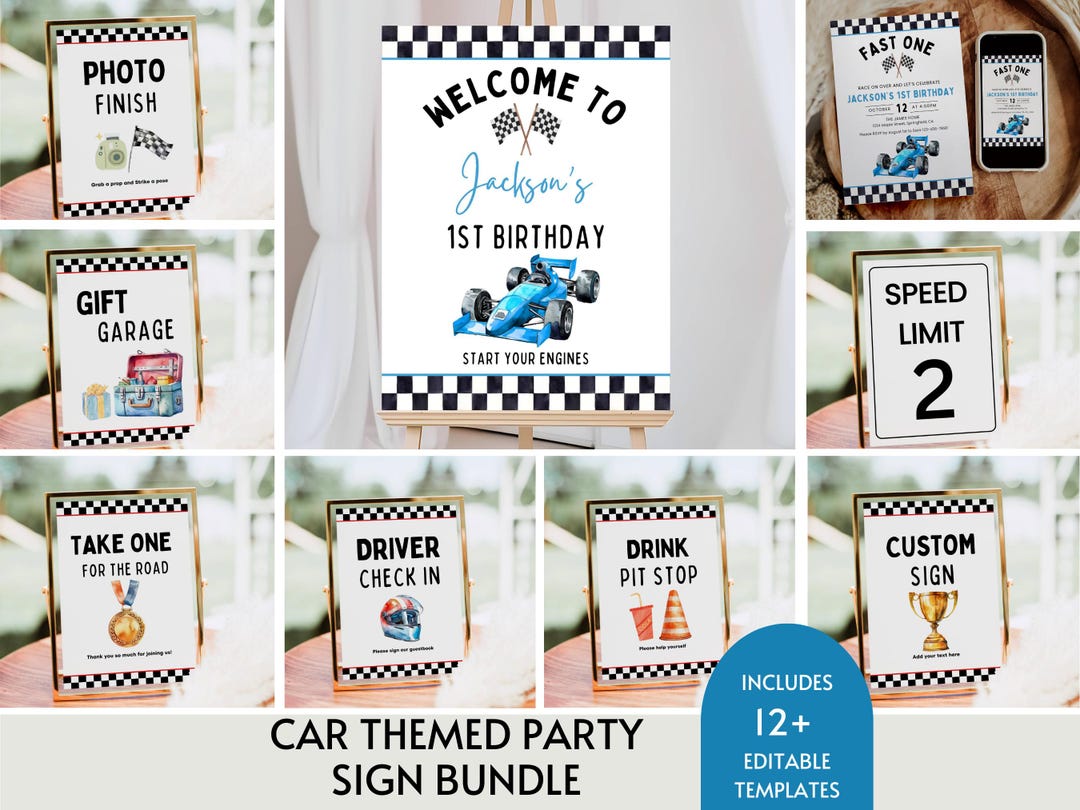Racing Party Sign Bundle Editable, Race Cars Birthday Party Decor, Car ...