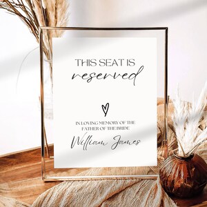 Reserved in Memory Sign Template, Wedding Memorial Sign Template, in ...