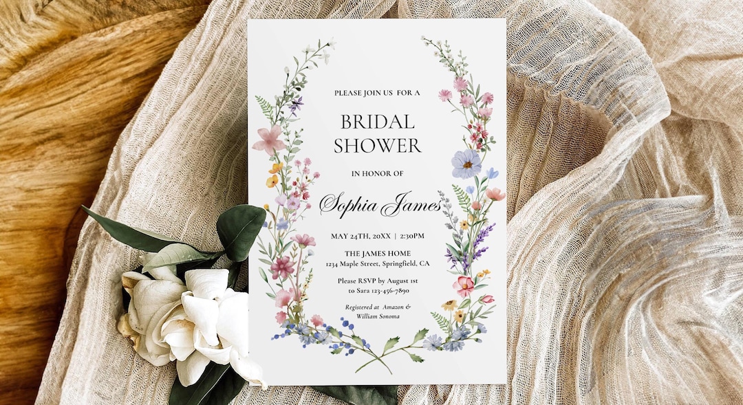 Wildflower Bridal Shower Invitation Template, Love in Bloom Wedding ...