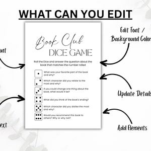 Book Club Dice Game, Reading Group Discussion Cards, Book Club Activity ...
