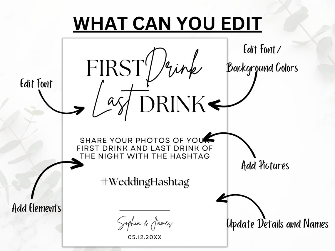 First Drink Vs Last Drink Photo Sign, Wedding Bar Sign Template, Funny ...