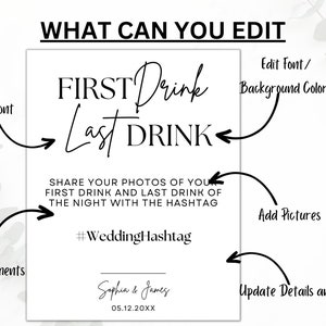 First Drink Vs Last Drink Photo Sign, Wedding Bar Sign Template, Funny ...