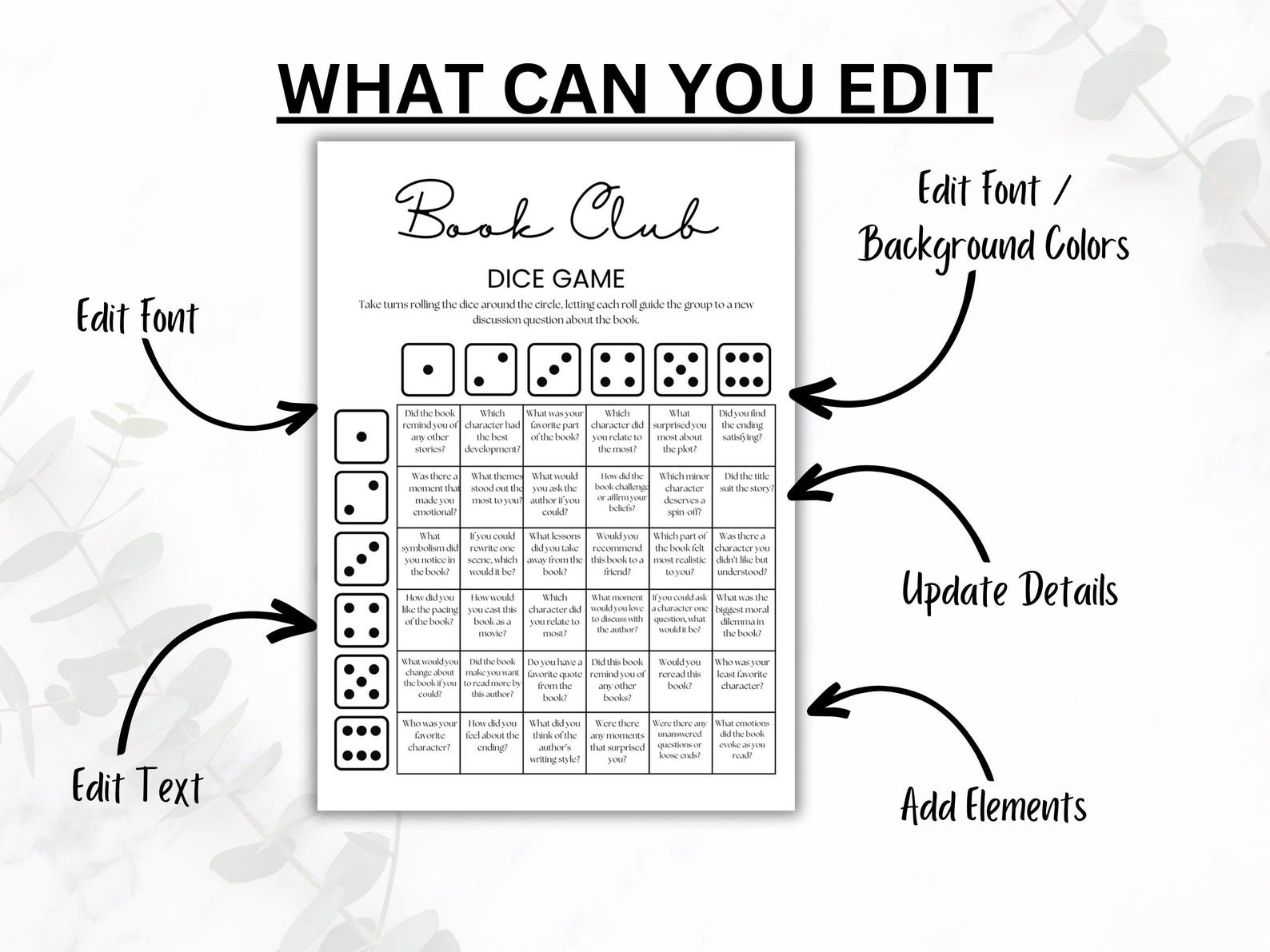 Book Club Dice Game, Reading Group Discussion Questions, Book Club Game ...