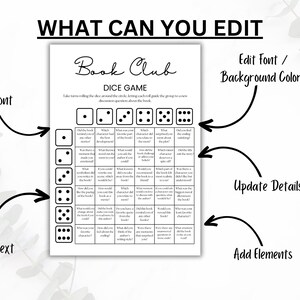 Book Club Dice Game, Reading Group Discussion Questions, Book Club Game ...