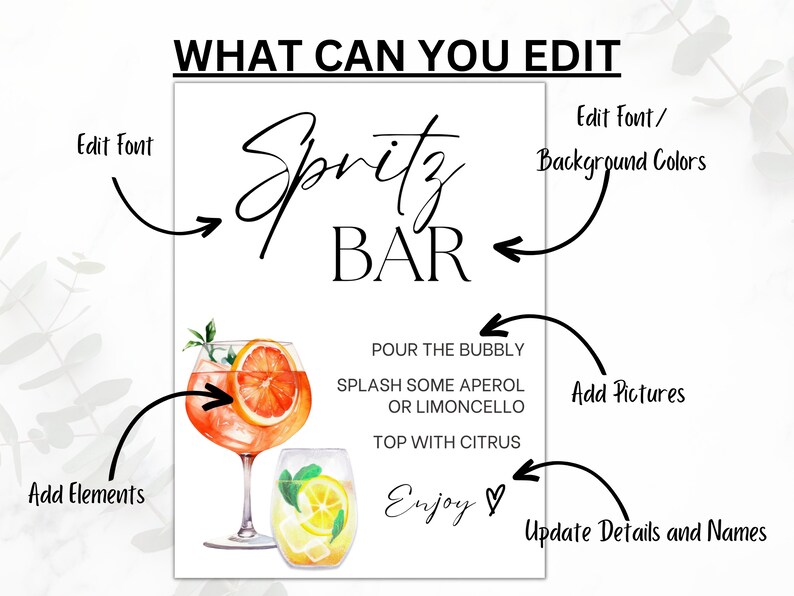 Italian Spritz Bar Sign, Citrus Spritz Cocktail Print, Signature Drink ...