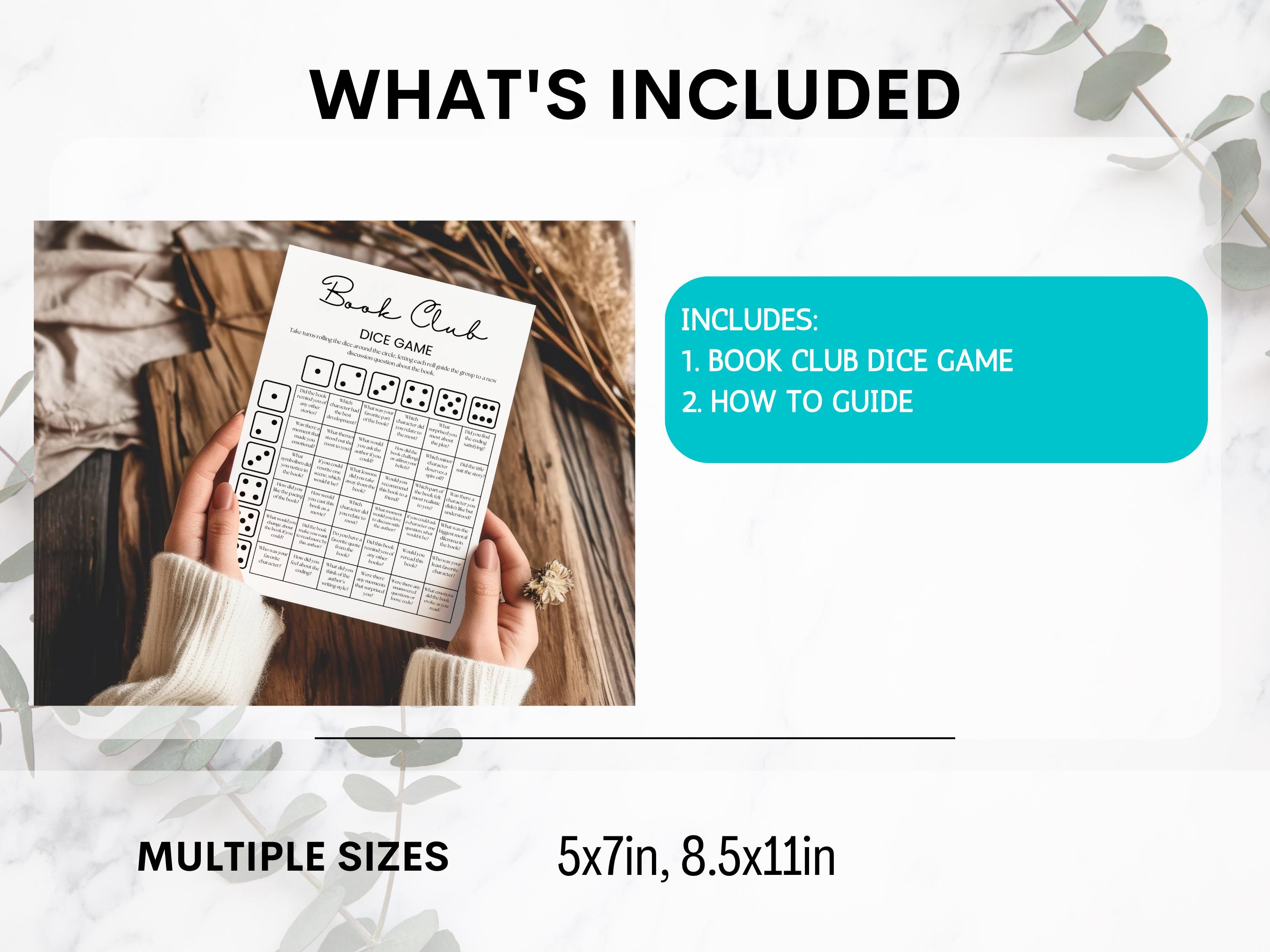 Book Club Dice Game, Reading Group Discussion Questions, Book Club Game ...