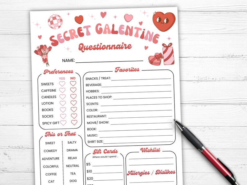 Retro Secret Galentine Survey Questionnaire, Galentines Gift Exchange ...