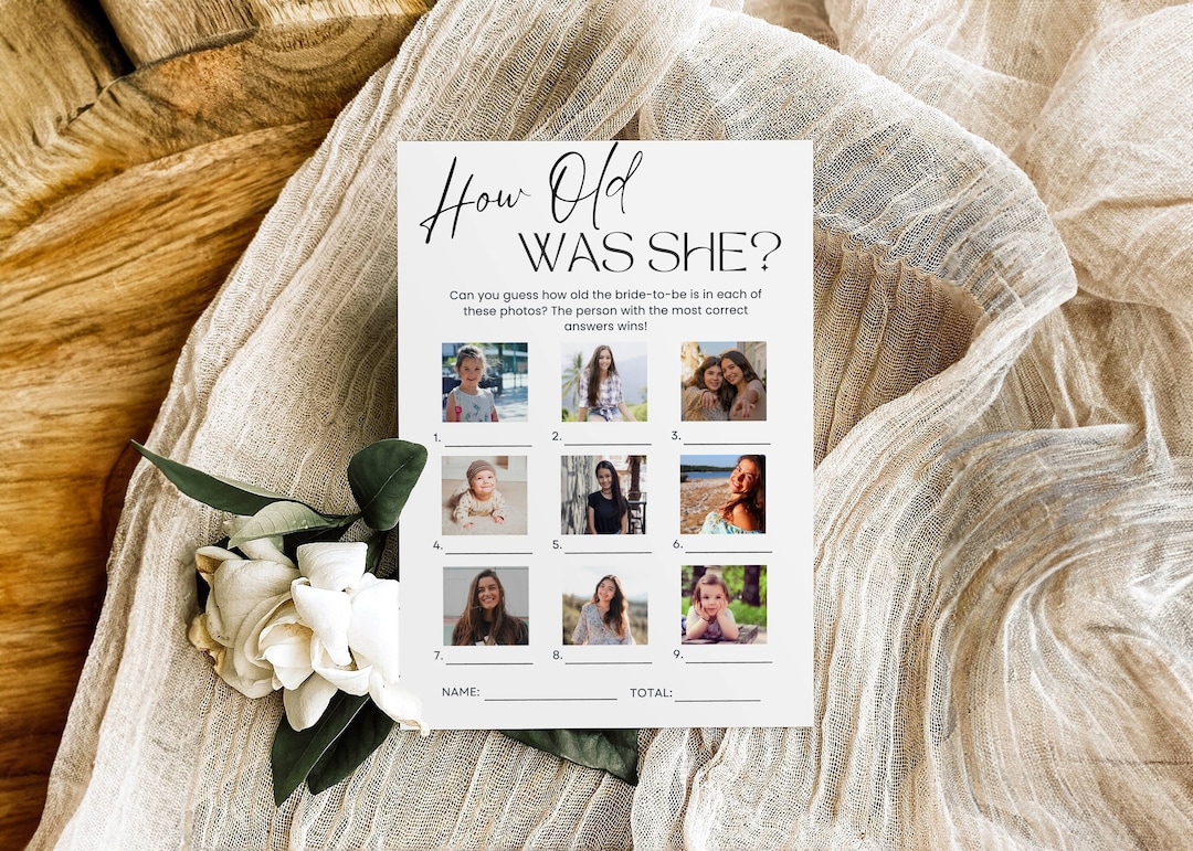 How Old Was She Bridal Game, Modern Minimalist Photo Guessing Game ...