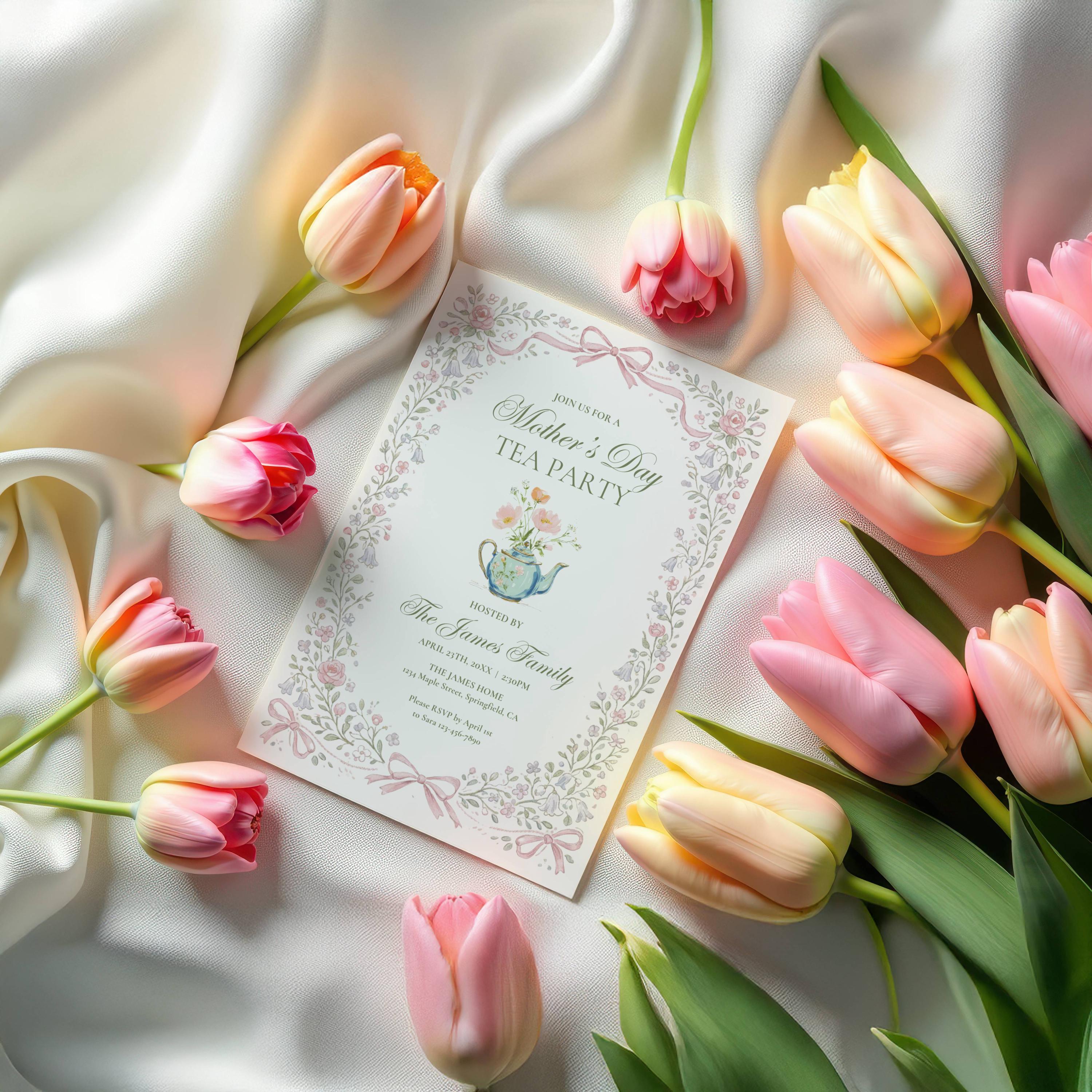 Mother's Day Tea Party Invitation Template, Afternoon Tea Mothers Day ...