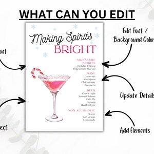 Christmas Bar Menu Sign Template, Signature Drink Sign Template ...