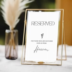 Reserved in Memory Sign Template, Wedding Memorial Sign Template, in ...