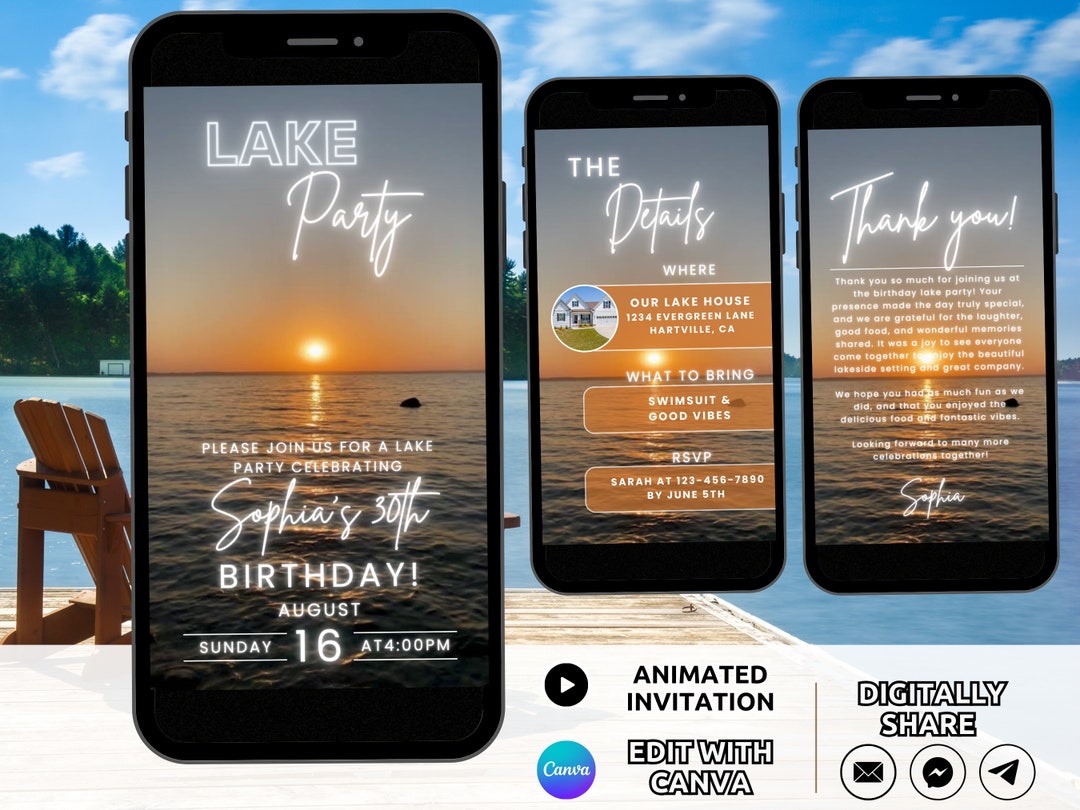 Lake Birthday Invitation Template, Digital Lake Birthday Party Invite ...