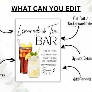 Iced Tea & Lemonade Bar Sign, Lemonade Bar Mocktail Print, Signature ...