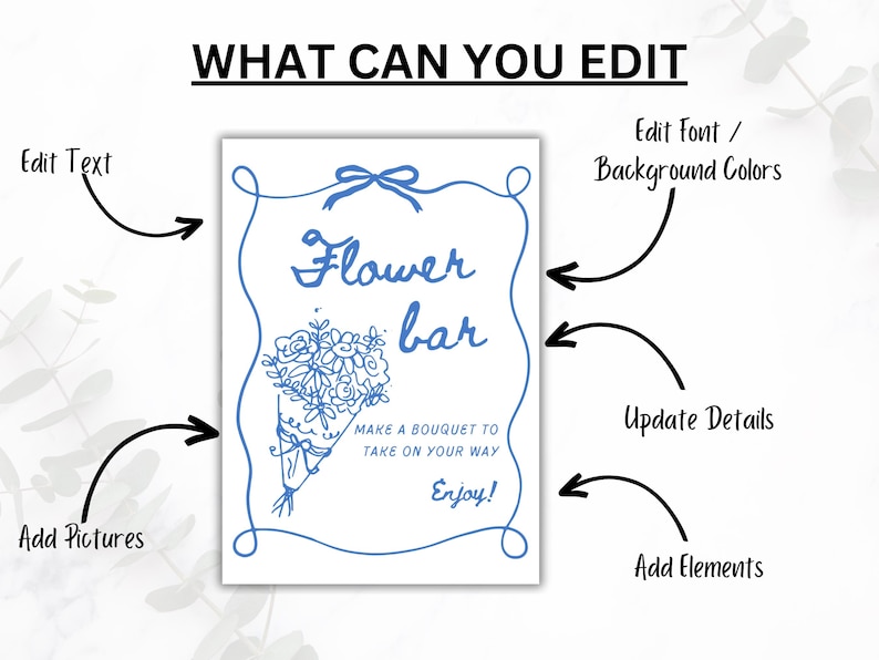 Flower Bar Sign, Wildflower Bouquet Bar Print Template, Floral Bridal ...