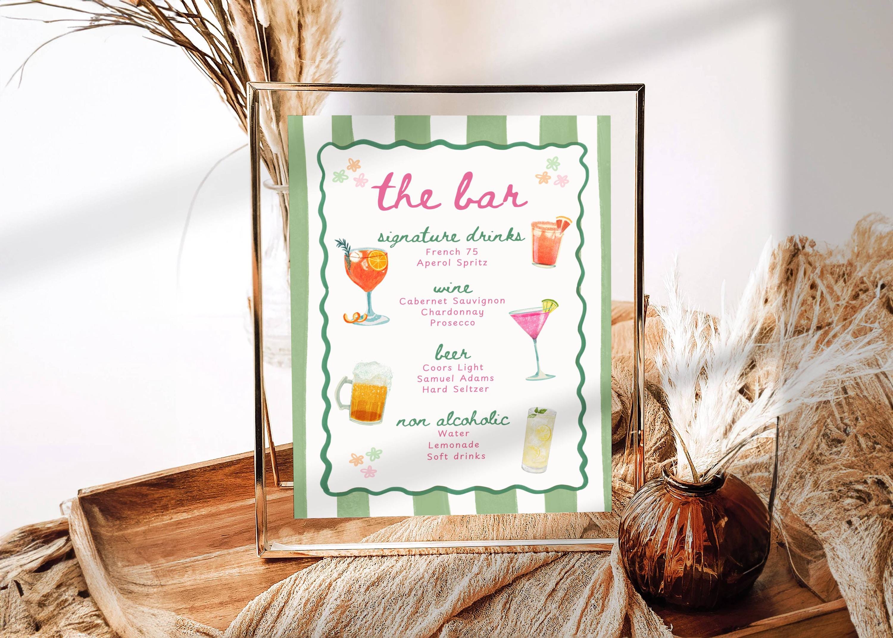 Fun Bar Menu Sign Template, Hand Drawn Signature Drink Bar Menu ...