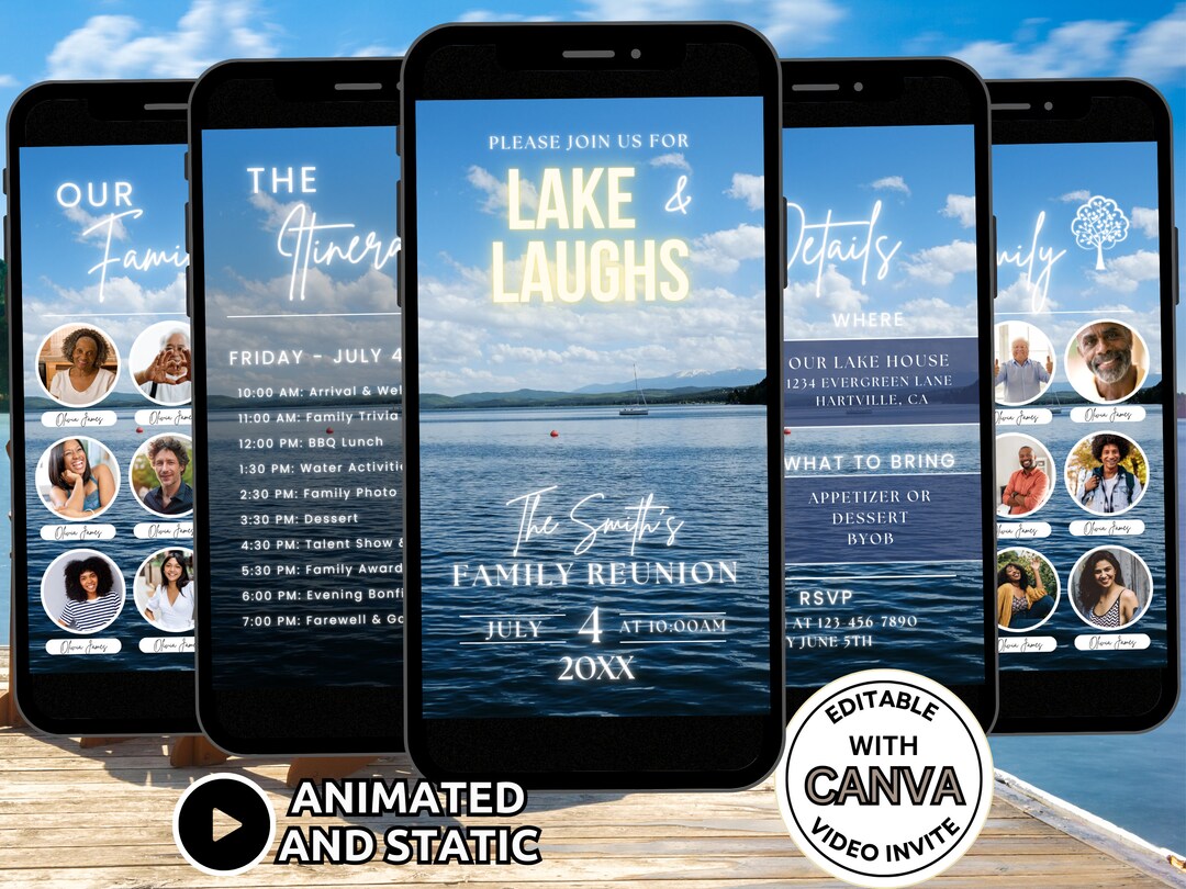 Digital Family Reunion Invitation & Itinerary Template, Lake Family ...