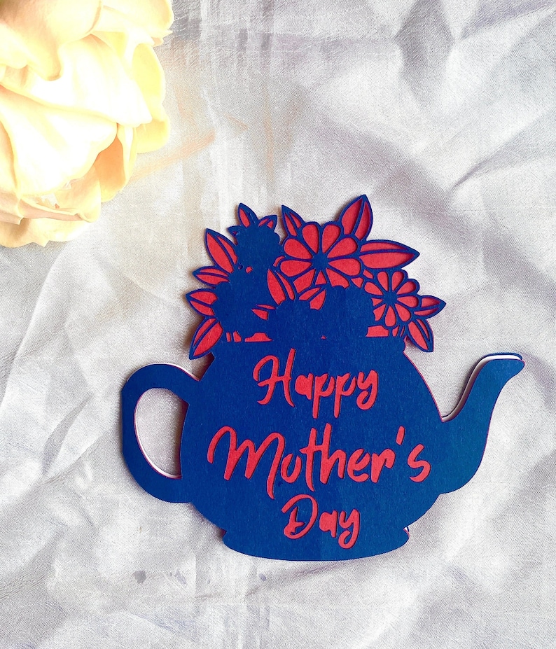 Teapot Mother's Day Card With Flowers Template Floral - Etsy
