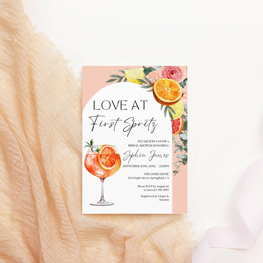 Aperol Spritz Bridal Shower Invitation Template, Love at First Spritz ...