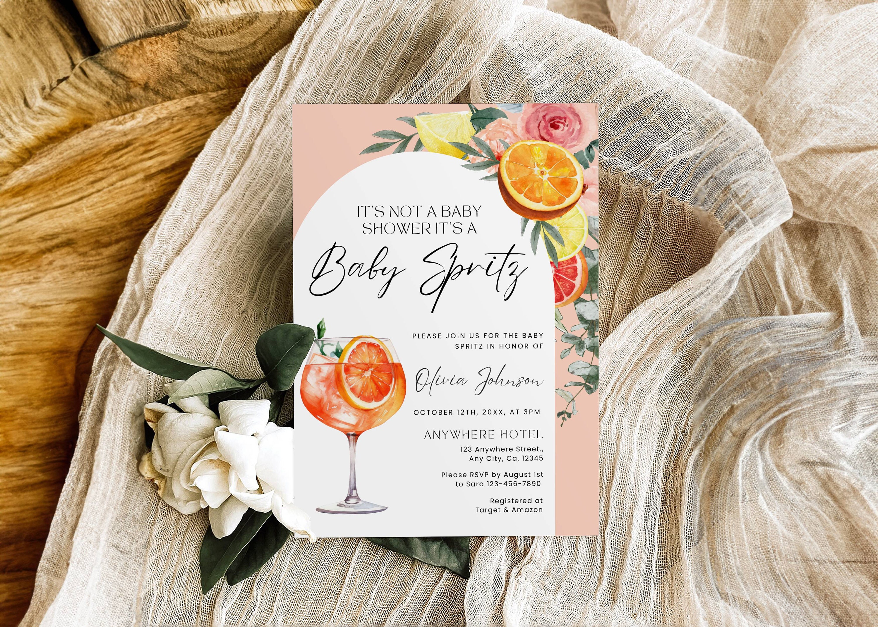 Italian Spritz Baby Shower Invitation Template, Pink Baby Spritz Shower ...