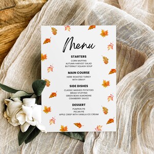 Thanksgiving Menu Template, Thanksgiving Dinner Party Menu Card, Fall ...