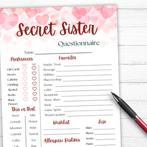 Secret Sister Survey Questionnaire, Christmas Gift Exchange Party ...
