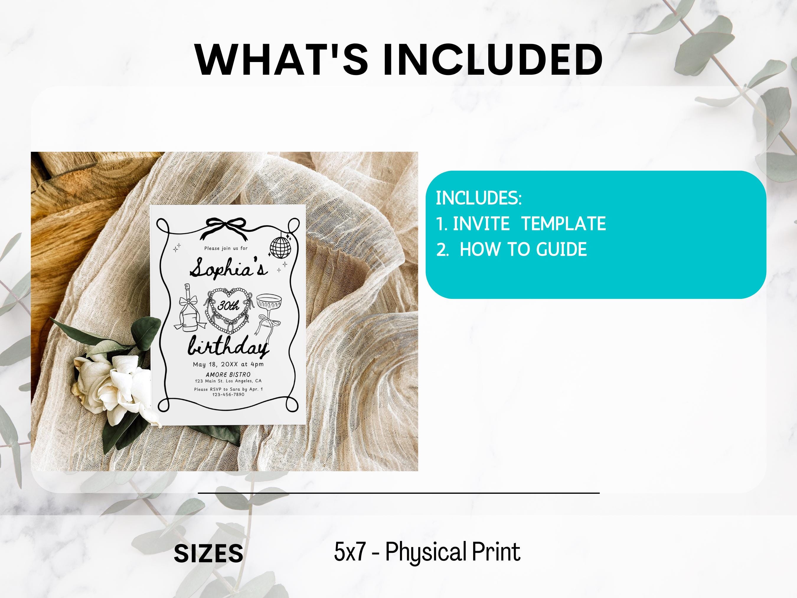 Hand Drawn Birthday Party Invitation Template, Whimsical 30th Birthday ...
