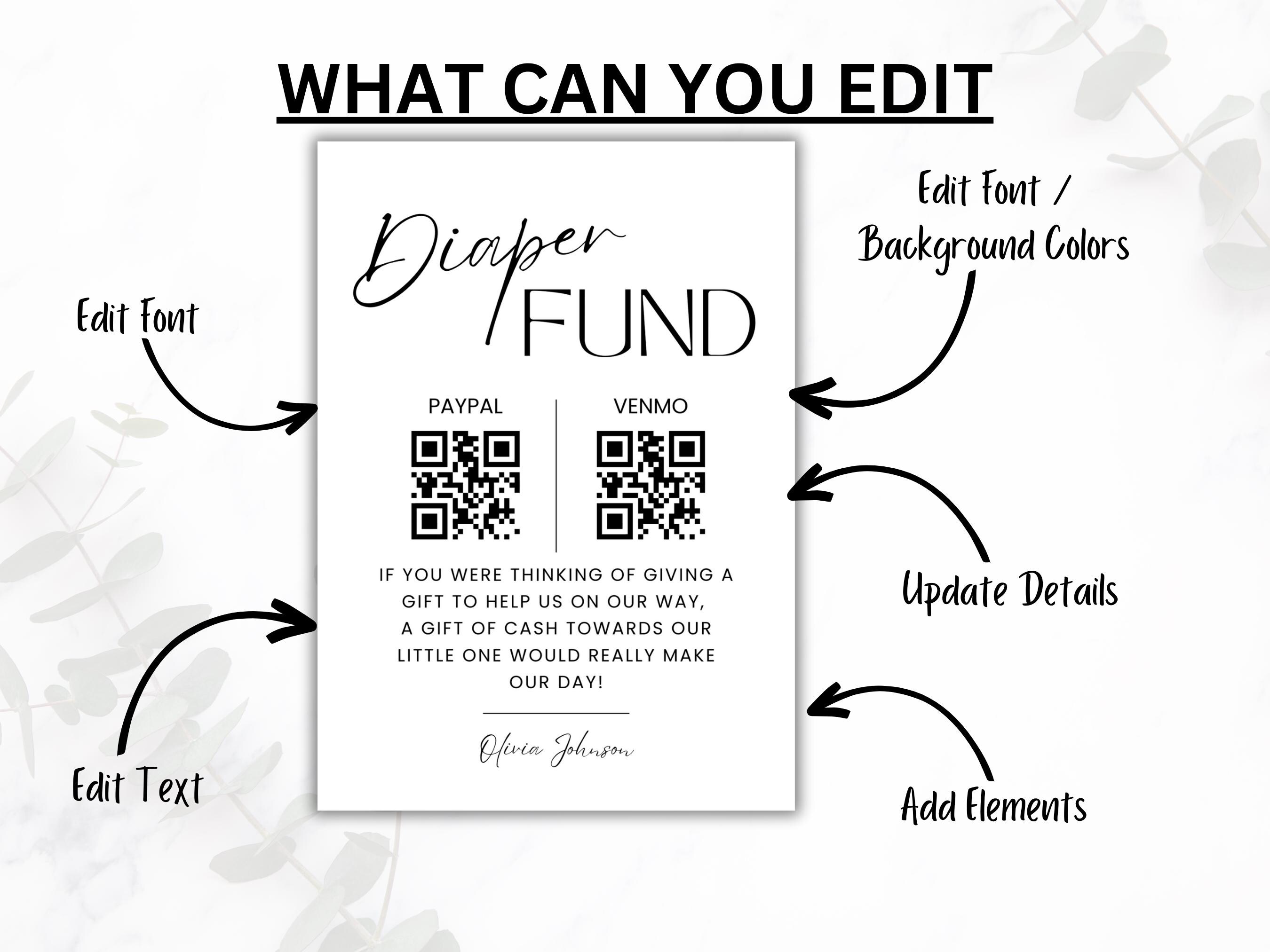 Diaper Fund QR Code Sign Template, Modern Minimalist Baby Shower Sign ...