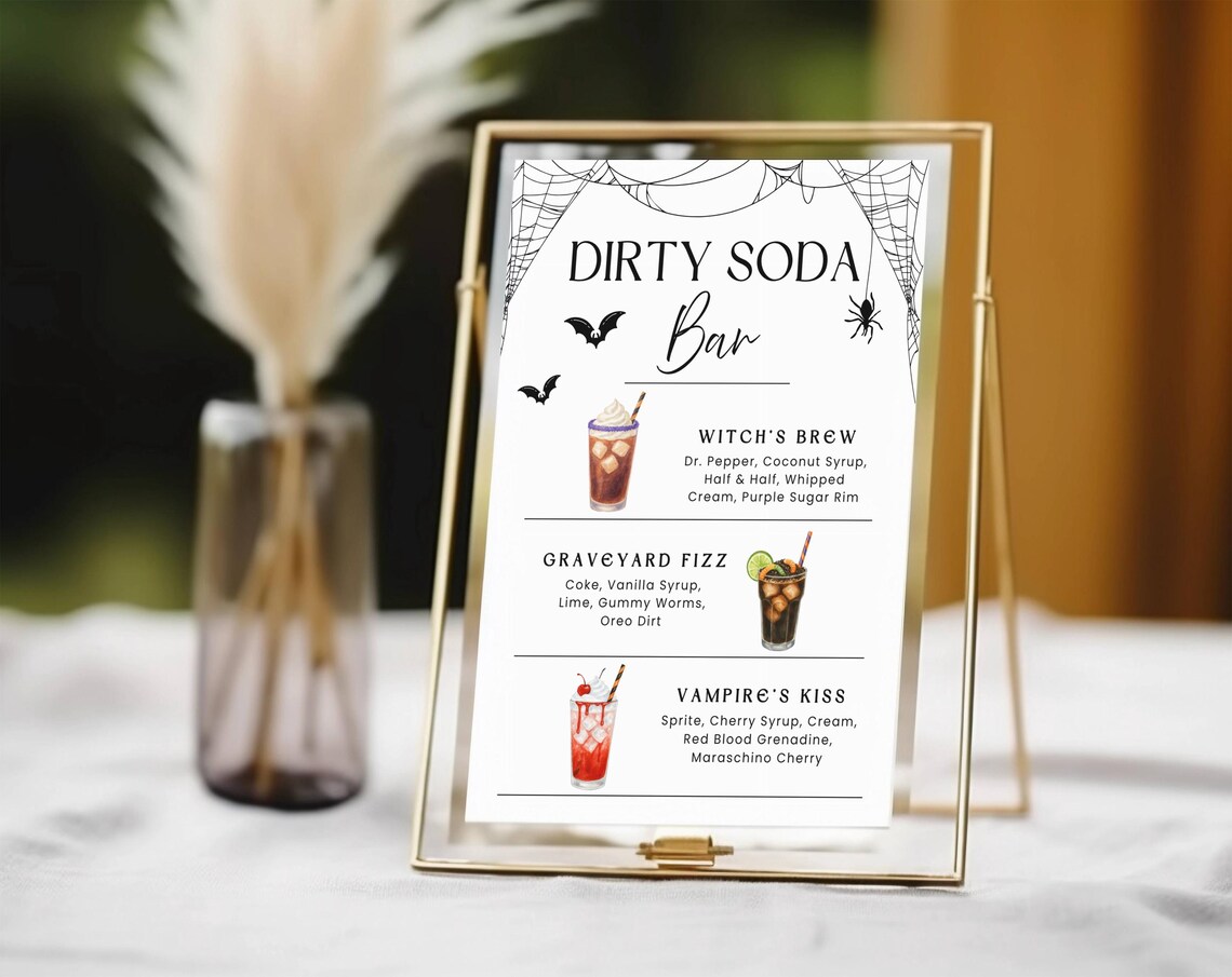 Halloween Dirty Soda Bar Sign, Spooky Soda Bar Mocktail, Signature ...