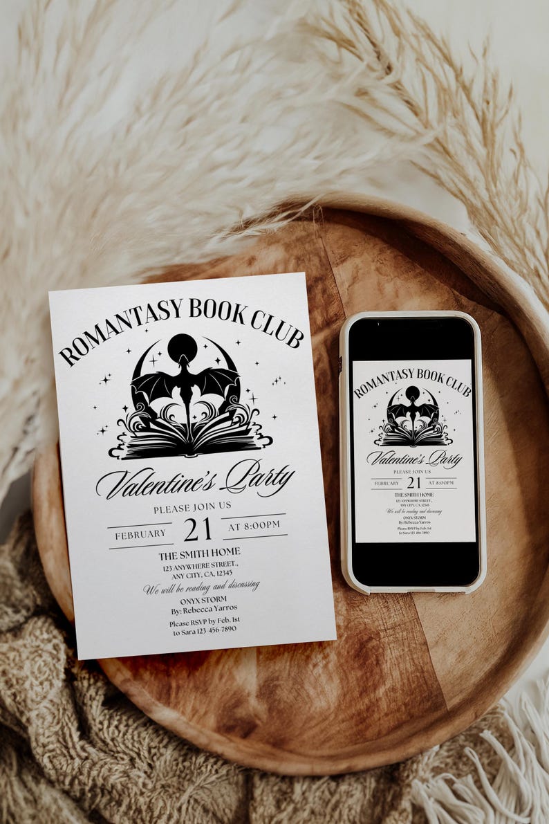 Romantasy Book Club Invitation Template, Valentine's Fantasy Book Party ...