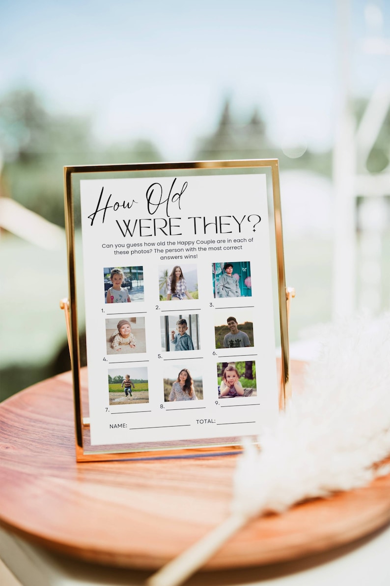 How Old Were They Bridal Game, Modern Minimalist Photo Guessing Game ...