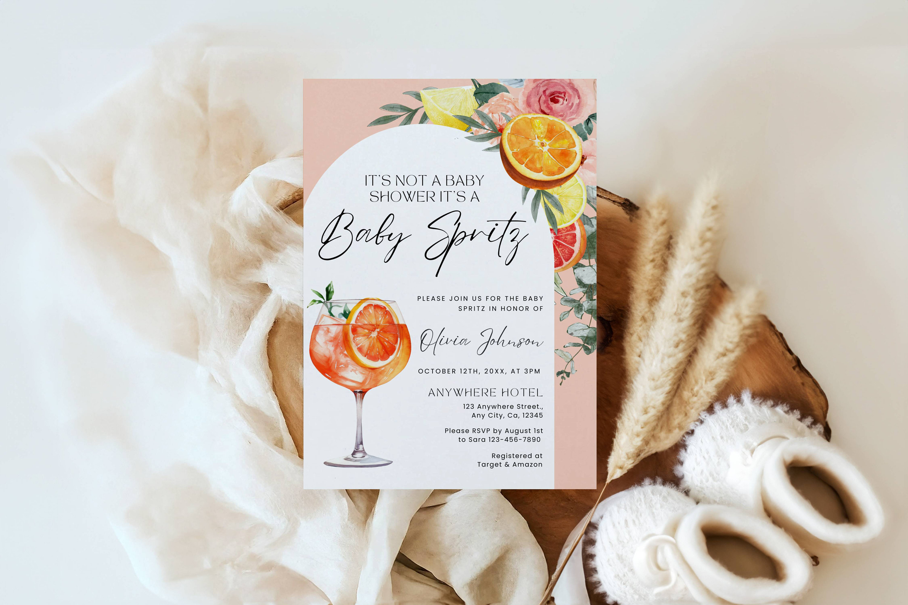 Italian Spritz Baby Shower Invitation Template, Pink Baby Spritz Shower ...