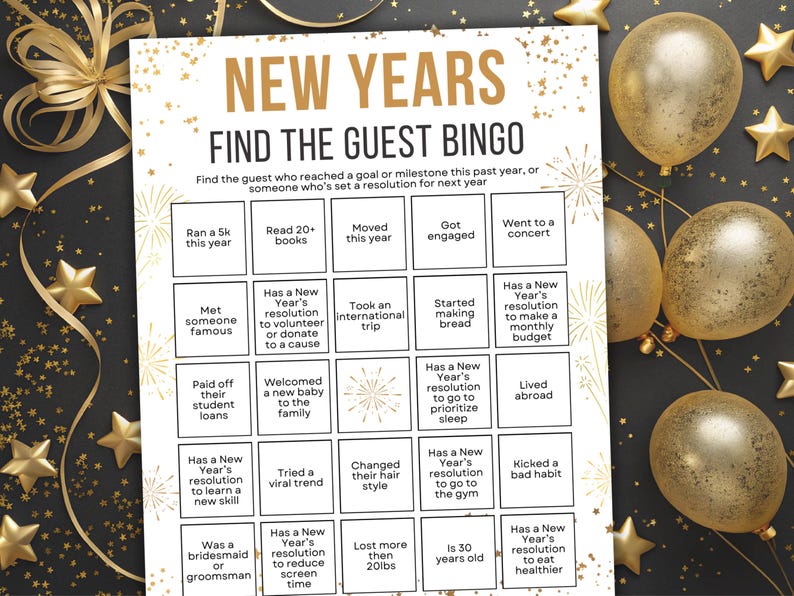 New Years Game, Fun Find the Guest Bingo New Years Eve Party Game ...