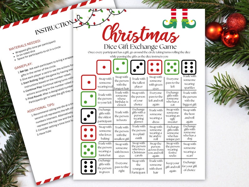Christmas Gift Exchange Dice Game, Fun Christmas Printable Game ...