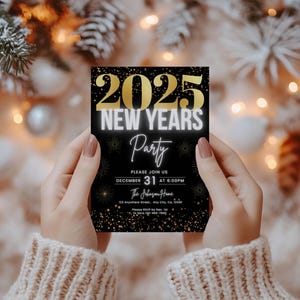 2025 New Years Party Invitation Template, Gold New Years Eve Party ...