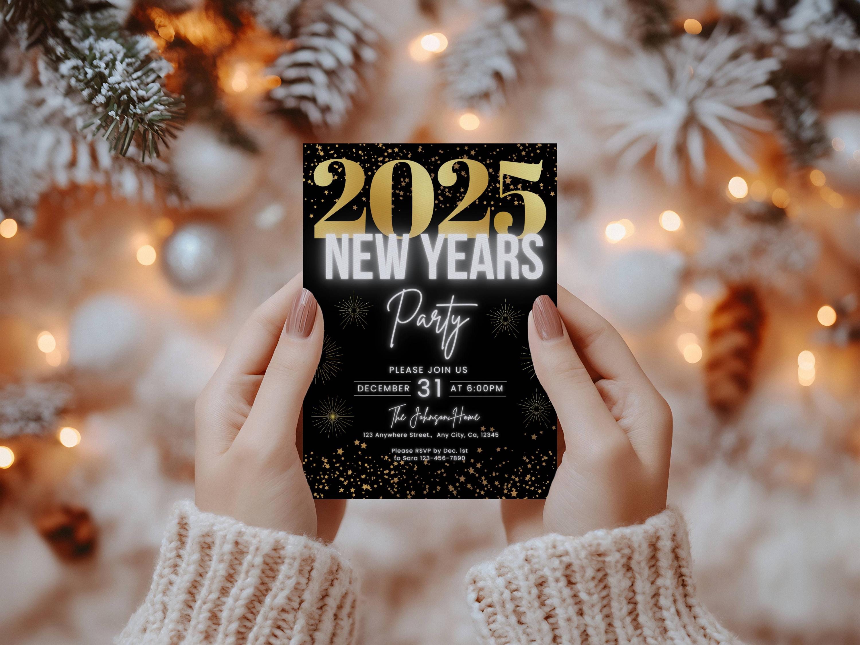 2025 New Years Party Invitation Template, Gold New Years Eve Party ...