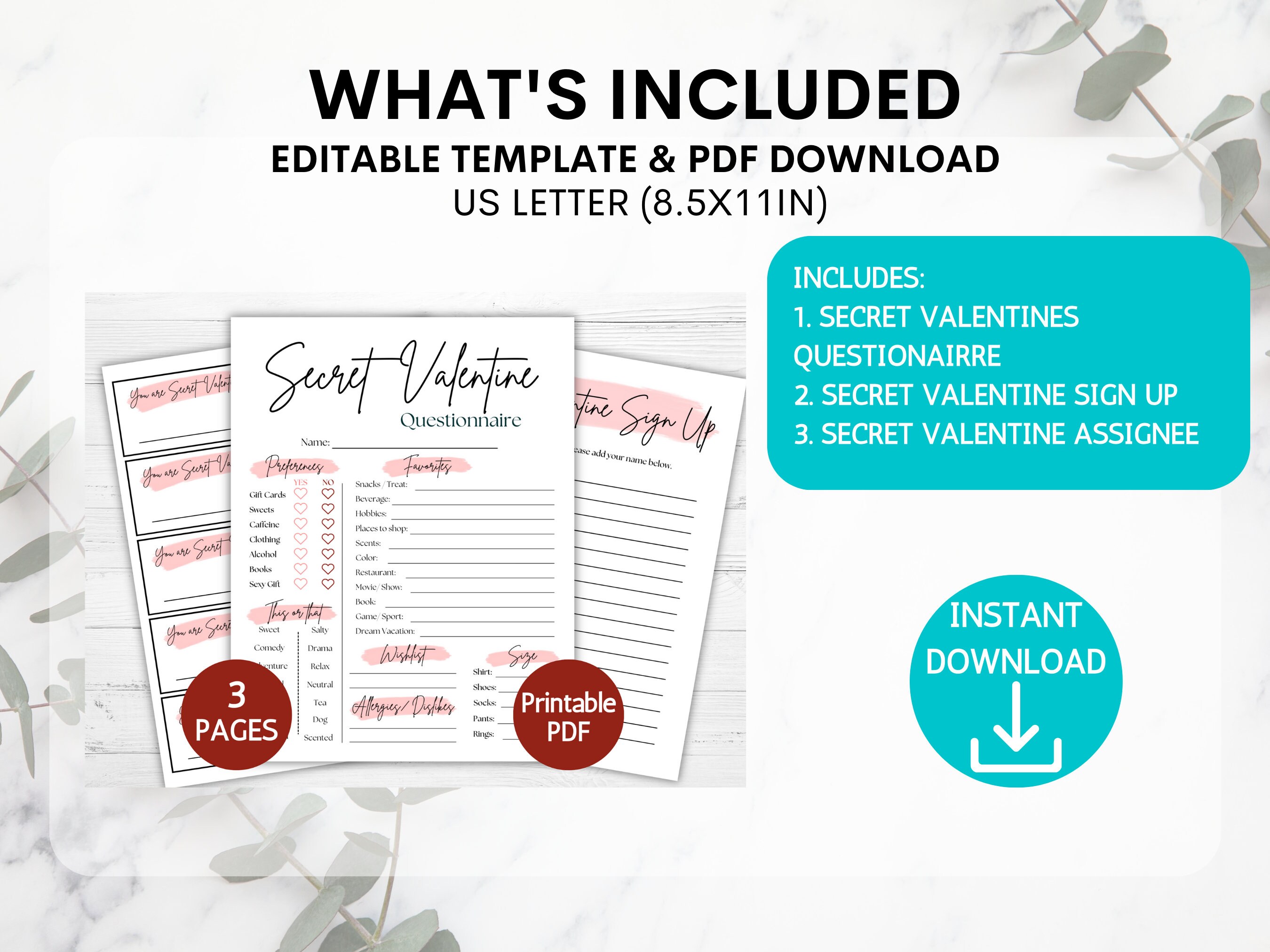 Secret Valentine Survey Questionnaire, Valentine's Day Gift Exchange ...