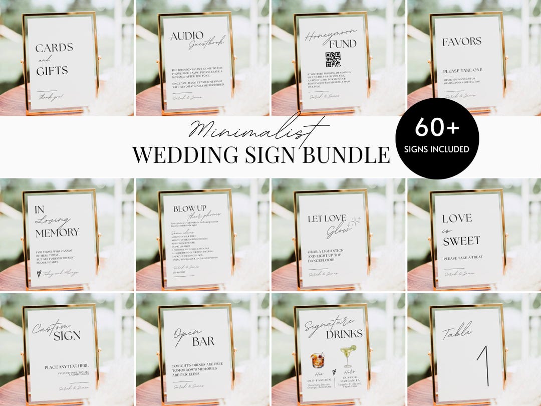 Wedding Sign Bundle Template, Modern Minimalist Wedding Signs, 60 ...