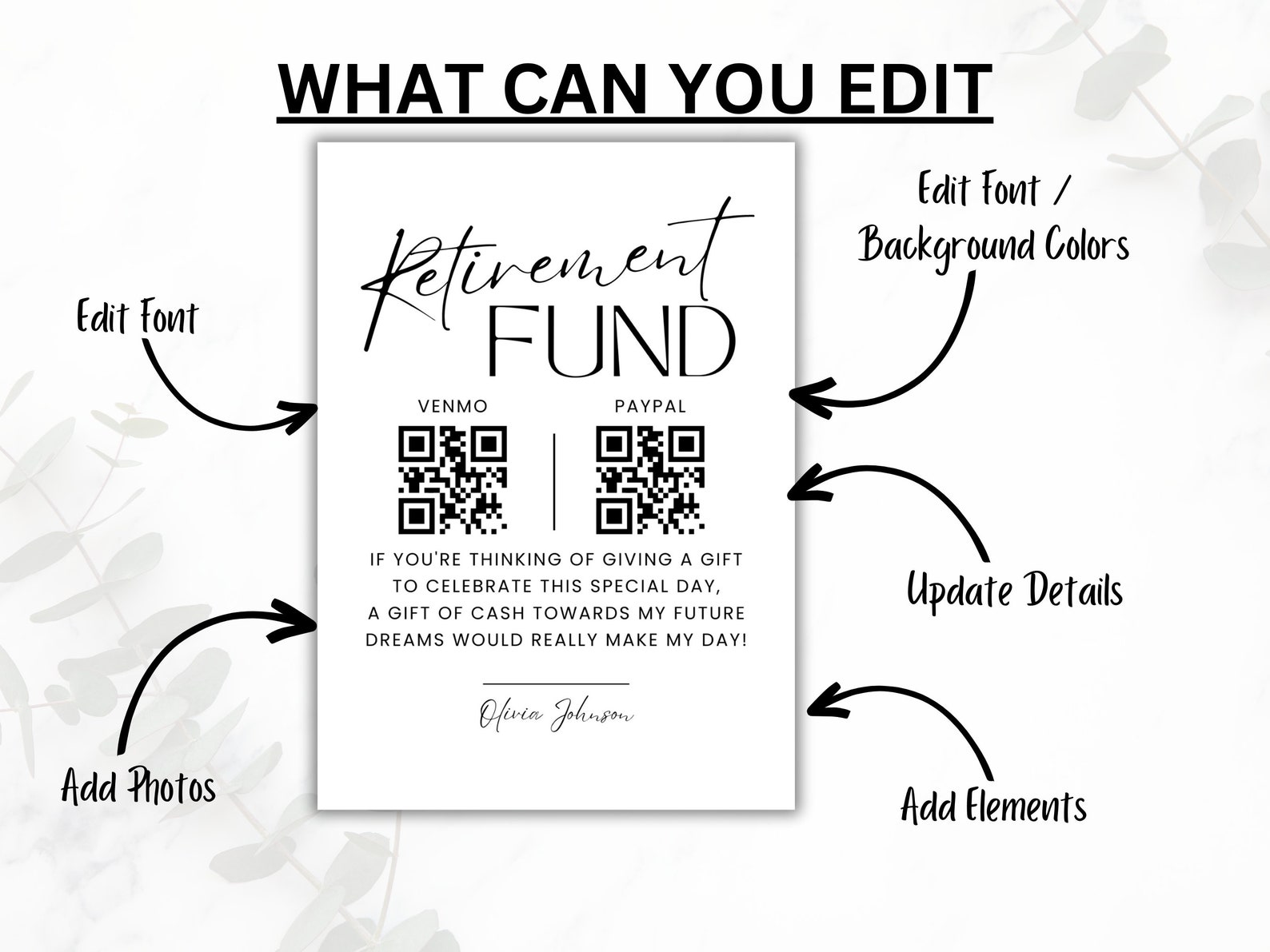 Retirement Fund QR Code Sign, Travel Fund Sign, Modern Retirement Party ...