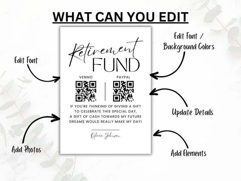 Retirement Fund QR Code Sign, Travel Fund Sign, Modern Retirement Party ...