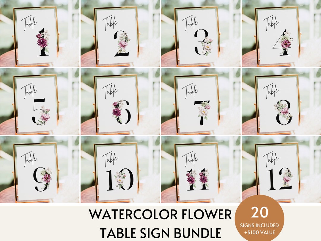 Watercolor Flower Wedding Table Numbers, Greenery Table Numbers, Boho ...