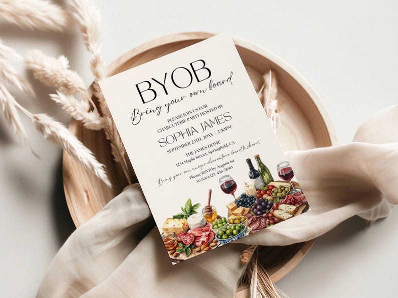 Charcuterie Board Party Invitation Template, BYOB Board Wine and Cheese ...