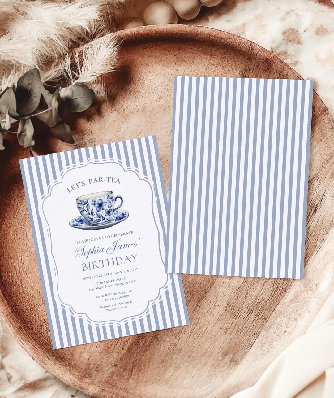 Dusty Blue Tea Party Birthday Party Invitation Template, Vintage Floral ...