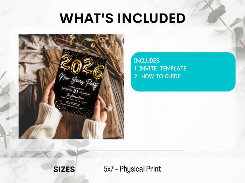 2026 New Years Party Invitation Template, Gold Balloon New Years Eve ...