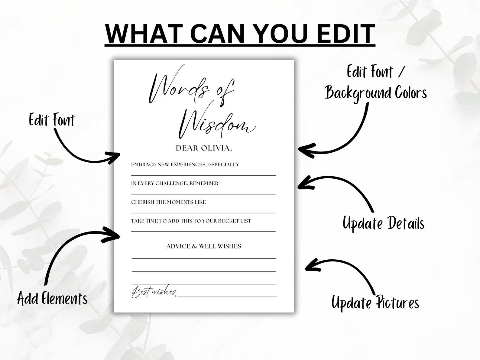 Graduation Advice and Wishes Card Template, Modern Grad Party Words of ...